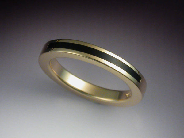 14k Gold & Black Jade Inlaid Ring - Metamorphosis Jewelry Design