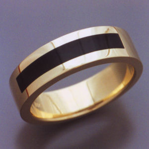 14k Gold & Black Jade Inlaid Ring - Metamorphosis Jewelry Design