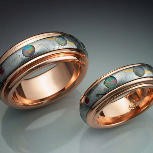 14k Rose Gold Nine Planets Ring with Meteorite & Gems - Metamorphosis ...