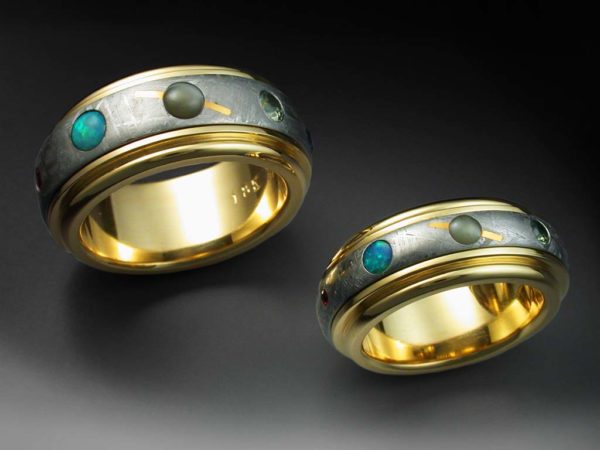 18k Gold Nine Planets Ring with Meteorite & Gemstones - Metamorphosis ...