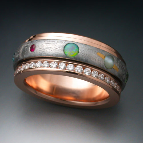 18k Gold Nine Planets Ring with Meteorite & Gemstones - Metamorphosis ...